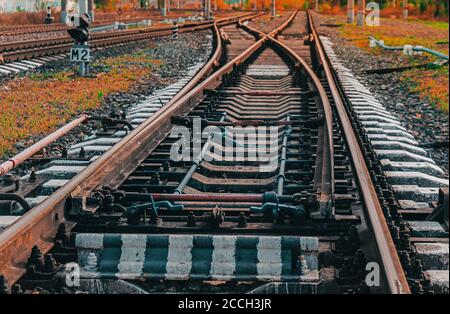 Railway intersections. Railroad leading in different directions Stock ...