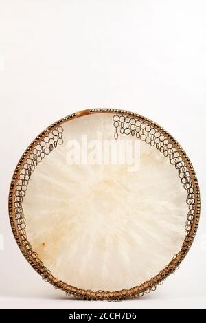 Traditional Daf hand drum from Persia or Turkey, showing rings fixed on ...