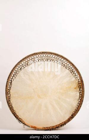Traditional Daf hand drum from Persia or Turkey, showing rings fixed on ...