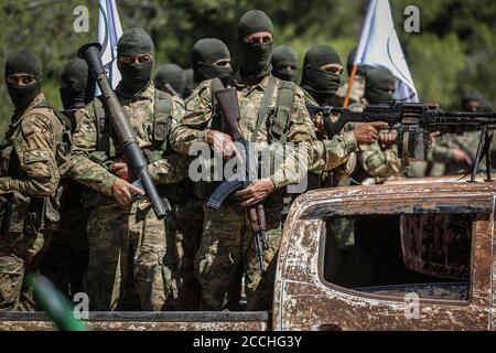 Idlib, Syria. 22nd Aug, 2020. Special Forces fighters take part in a ...
