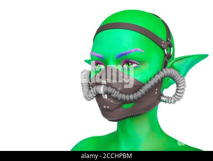 blue elf side portrait with copy space in white background, 3d ...