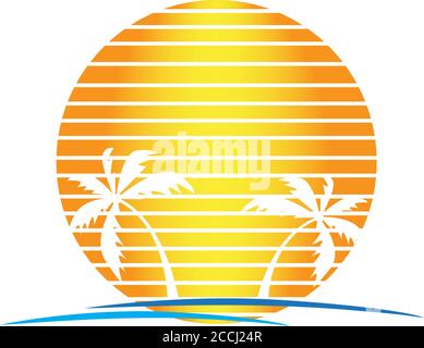 Sunset illustration with palm tree logo design vector template Stock ...