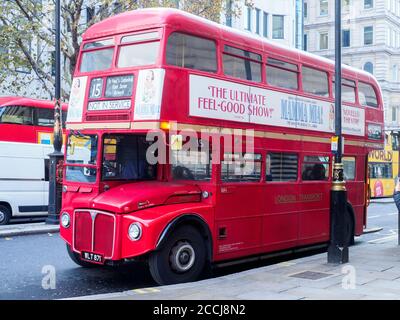 Vintage red double-decker bus, a 1949 Leyland RTW London Transport bus ...