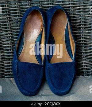 Dark blue suede female slippers Stock Photo - Alamy