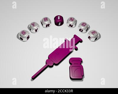 syringe 3D icon surrounded by the text of cubic letters, 3D ...