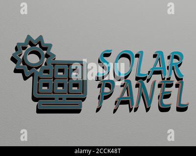 SOLAR PANEL icon and text on the wall, 3D illustration Stock Photo - Alamy
