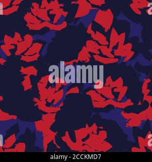 Red Navy Floral brush strokes seamless pattern background for fashion ...