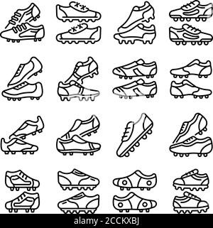Football boots icons set. Outline set of football boots vector icons ...
