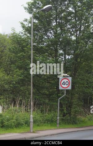 40mph speed limit sign and lamp post, street light. A885 road, Dunoon ...