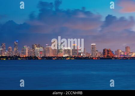Skyline city miami lighting lights sea ocean sunset night cityscape ...