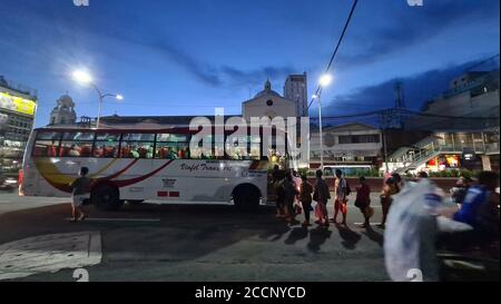 Manila, Philippines. 24th Aug, 2020. People queuing for bus ride in ...