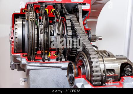 Automatic car transmission cutaway presented on a exibition stand Stock ...