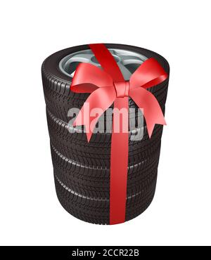 Gift tires and ribbon red on white background. 3d illustration Stock ...