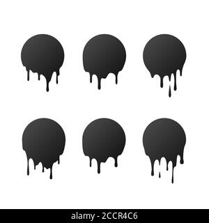 Dripping circle paint. Drip drops, round spots, splash shapes, ink paint leak or circle liquid ...