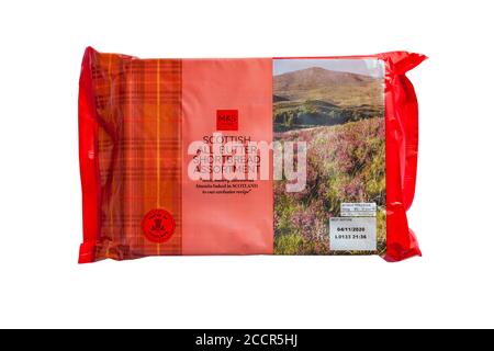 Packet of M&S Scottish All Butter Shortbread Assortment set on white ...