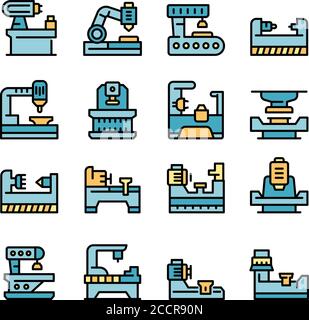 Lathe drilling icons set. Outline set of lathe drilling vector icons neon color on black Stock ...