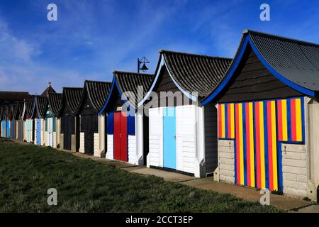 Colourful Beachuts on the promenade, Mablethorpe town, East Lindsey ...