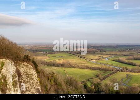 Chalk Cliff near Lewes in East Sussex with the River Ouse running in ...
