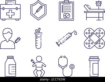bundle of twelve medical set icons vector illustration design Stock ...