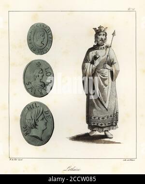Gospels of Lothar: Emperor Lothar I (795-855) on his throne, flanked by ...