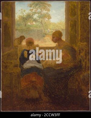 The Sewing Lesson by Jean-Francois Millet, c. 1860, charcoal and pastel ...