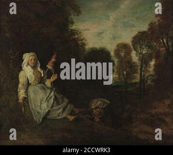 Jean Antoine Watteau Evening Landscape with Spinner Google Art Project ...
