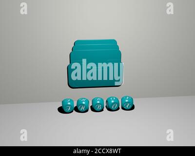 inbox 3D icon on the wall and text of cubic alphabets on the floor. 3D ...