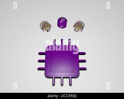 CPU circular text of separate letters around the 3D icon, 3D ...
