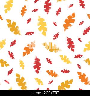 Mono print style scattered leaves seamless vector pattern background ...