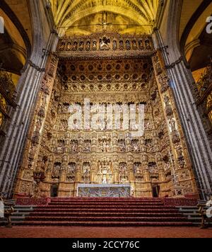 Golden main altar with biblical figures, chancel of the Cathedral of ...