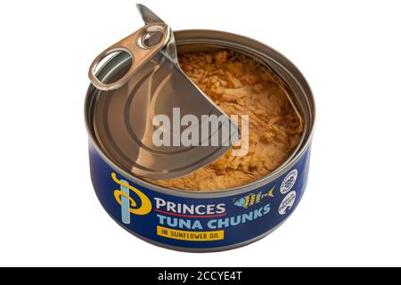 Tin of Princes Tuna Chunks in Sunflower Oil isolated on white ...