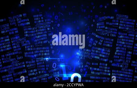 Abstract futuristic cyberspace with a hacked array of binary data, broken falling binary code ...