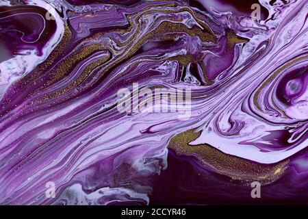 Purple marble abstract background. Mixed inks with gold glitter Stock ...