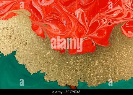 Christmas red gold wave splash, natural grunge watercolor hand paint ...