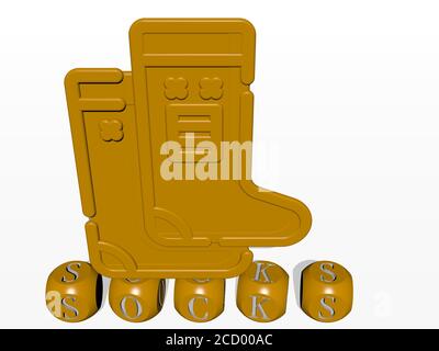 socks text of cubic dice letters on the floor and 3D icon on the wall ...