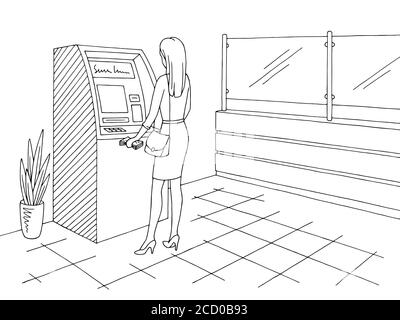 Bank office interior with atm, cash box, staff desk and reception ...