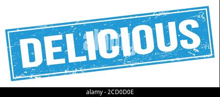 DELICIOUS text on blue grungy vintage rectangle stamp Stock Photo - Alamy