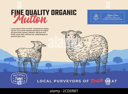 Fine Quality Organic Mutton. Vector Meat Packaging Label Design on a ...