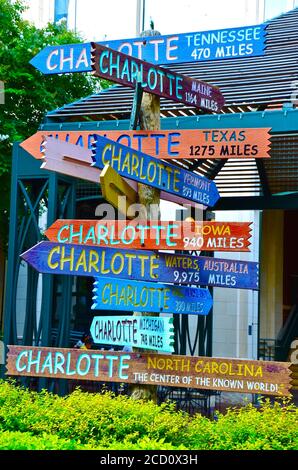 Charlotte, North Carolina - Signs in an uptown park point to other ...