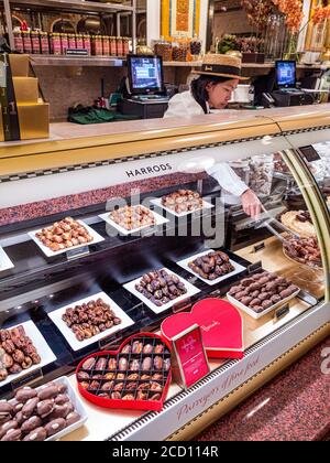 Chocolates in the Food Hall of Harrods department store, London UK ...