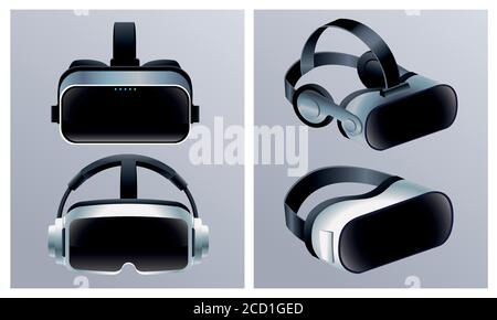 four virtual reality masks accessories with checkered and blue ...
