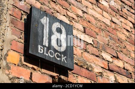 A wooden building block number sign in Auschwitz I Stock Photo - Alamy