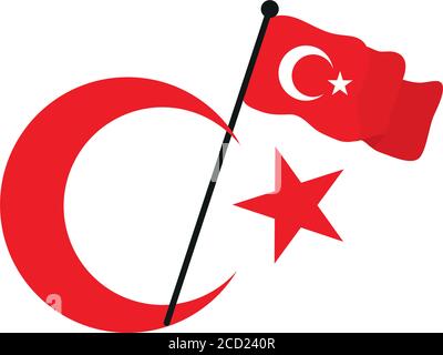 turkey crescent moon icon over white background, flat style, vector ...