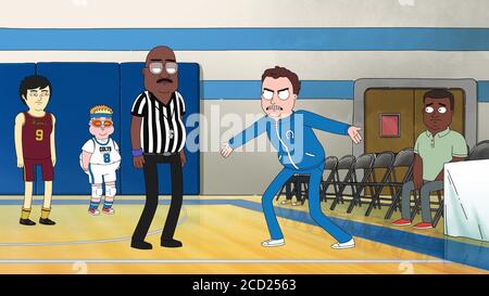 HOOPS, from left: Coach Ben Hopkins (voice: Jake Johnson), Barry ...
