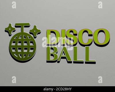 DISCO BALL icon and text on the wall, 3D illustration Stock Photo - Alamy