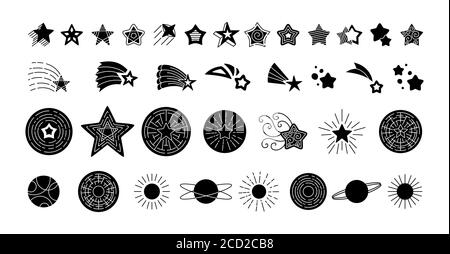 Black line and silhouette symbols sparkles icon set. Outline decorative twinkle sparkle lights ...