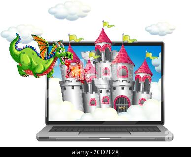 Laptop with fairy scene on desktop background illustration Stock Vector ...