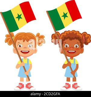 Senegal flag in hand. Children holding flag. National flag of Senegal vector Stock Vector Image ...