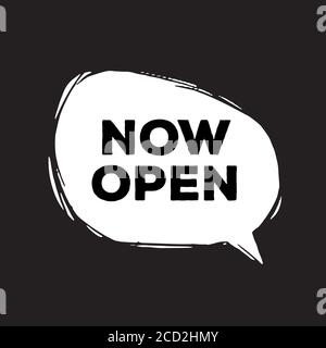 Now open lettering sign. Sticker template. Vector on transparent ...
