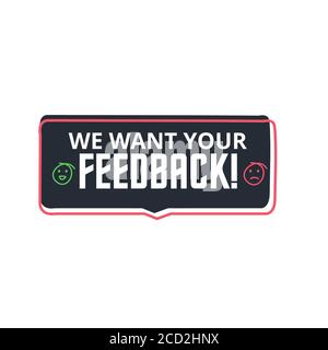 Badge with happy and unhappy faces icons. Feedback rating scale of red ...